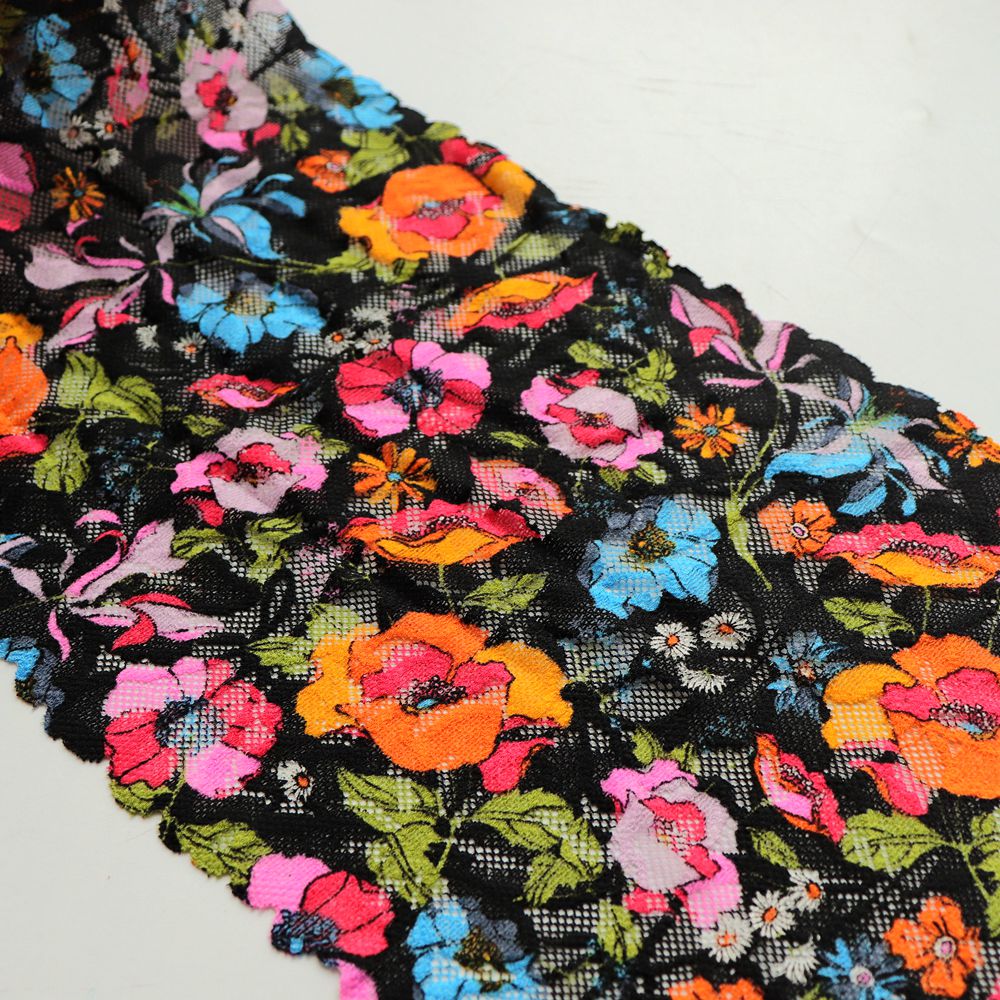 Tela de encaje elástico con estampado Floral color... – Grandado