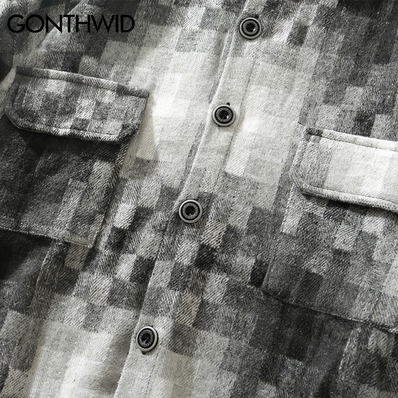 GONTHWID Mosaic Pattern Long Sleeve Plaid Shirts M... – Grandado