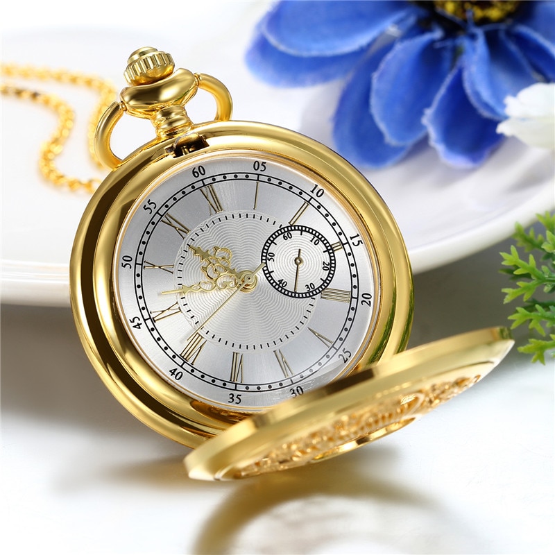 Lancardo Roman Numerals Gold Pocket Watch Hollow L... – Grandado