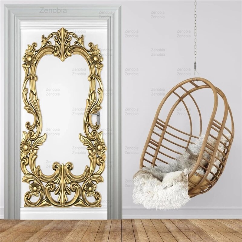European Style Luxury Door Stickers 3D Golden Carv... – Vicedeal