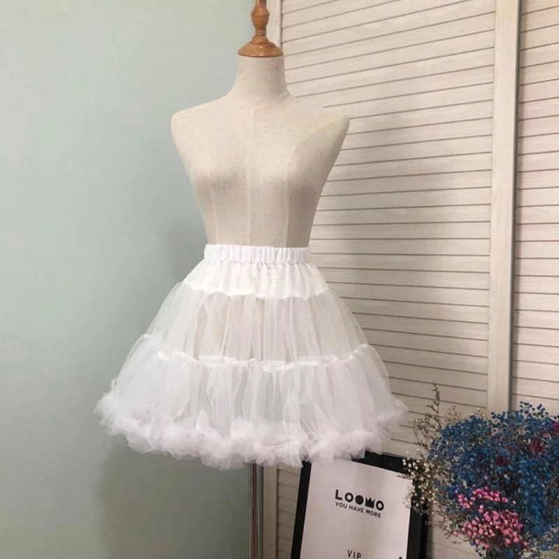 Ruffled Short Petticoat Solid White Color Fluffy B... – Grandado