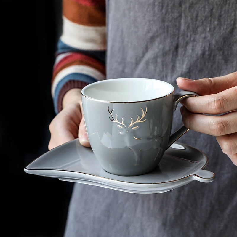 Luxury Nordic Porcelain Coffee Cup Deer Gold Handl... – Grandado