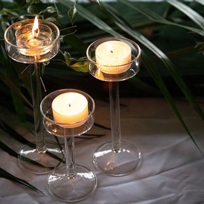 High Glass Candlestick Transparent Decoration Home... – Grandado