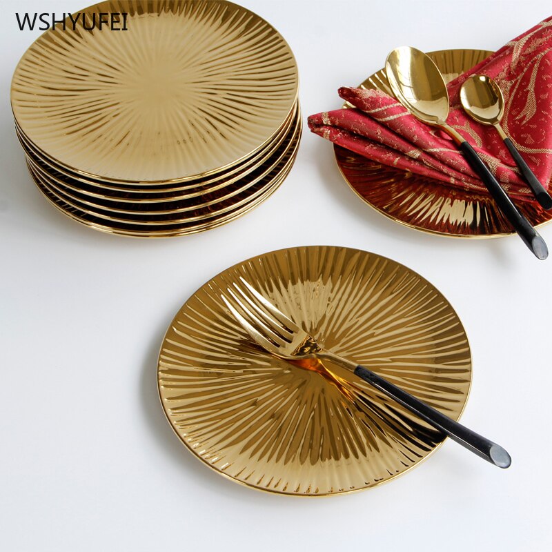 1Pcs Light luxury plating gold ceramic plate grain... – Grandado