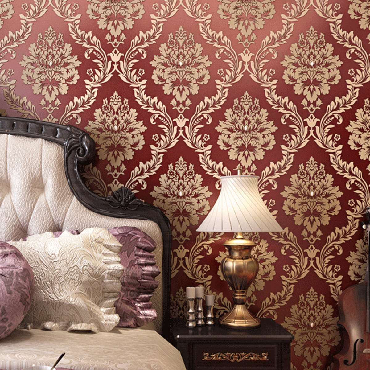 53cm*10m 3D Red Wine European Style Non-woven Wall... – Grandado