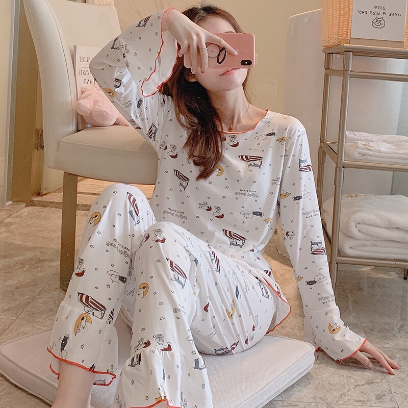 Spring printed home service pajamas women's casual... – Grandado