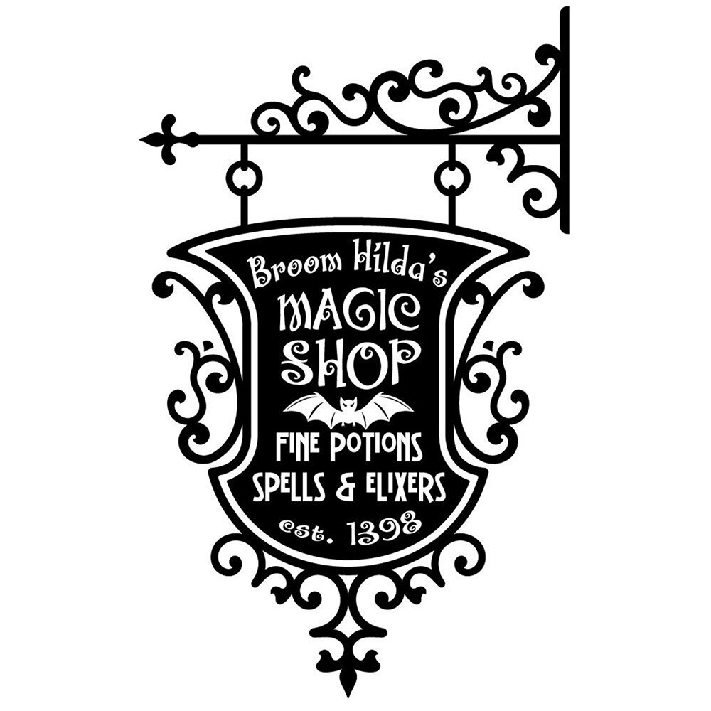 Happy Halloween Broom Hildas Magic Shop Sign Livin... – Grandado