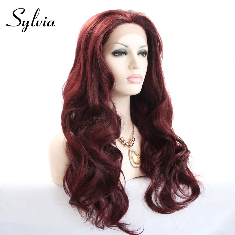 Sylvia Wine Red Color Long Body Wave Wigs Syntheti... – Grandado