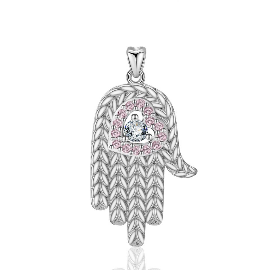 EUDORA 925 Sterling Silver Pink Heart CZ Hamsa Han... – Grandado