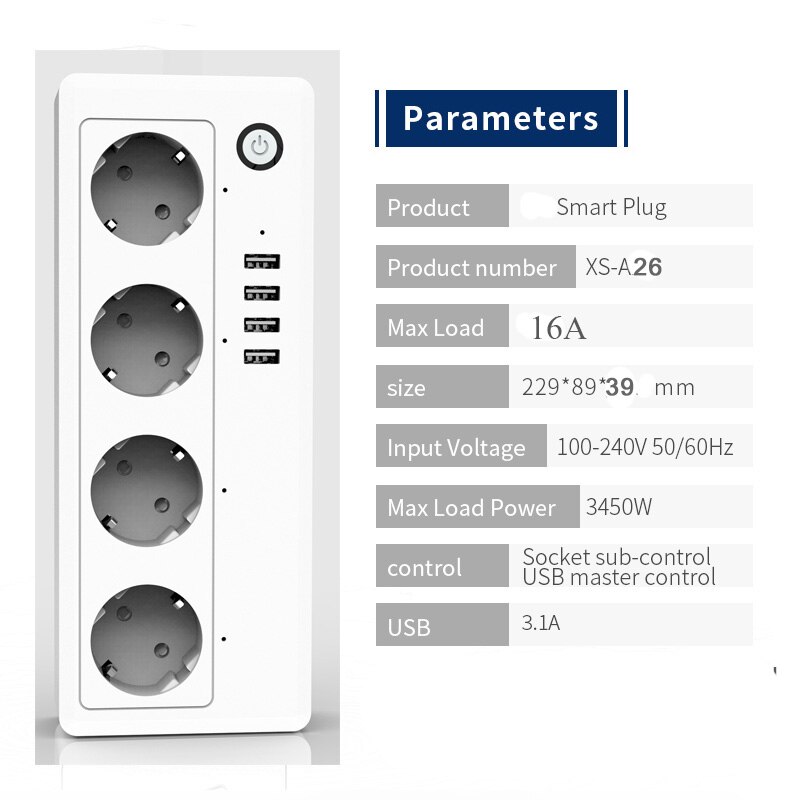 16A Smart Power Strip Eu Uk Us Wifi Socket Schakel... – Grandado