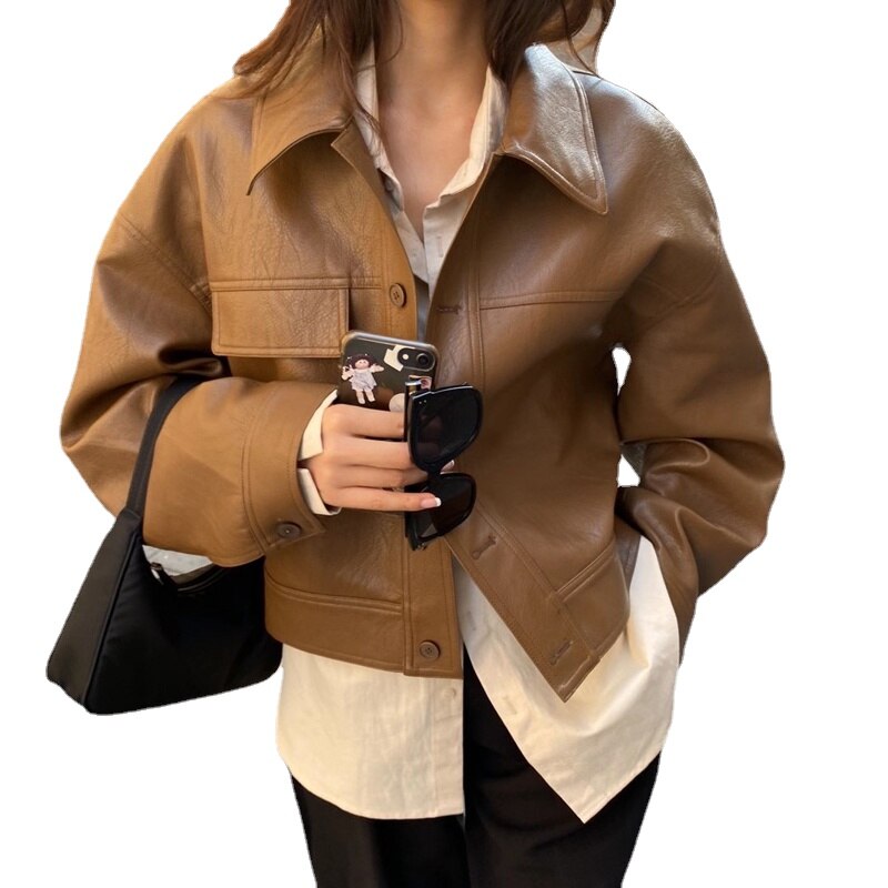 2022 Spring Short Brown Thick Oversized Faux Leath... – Grandado