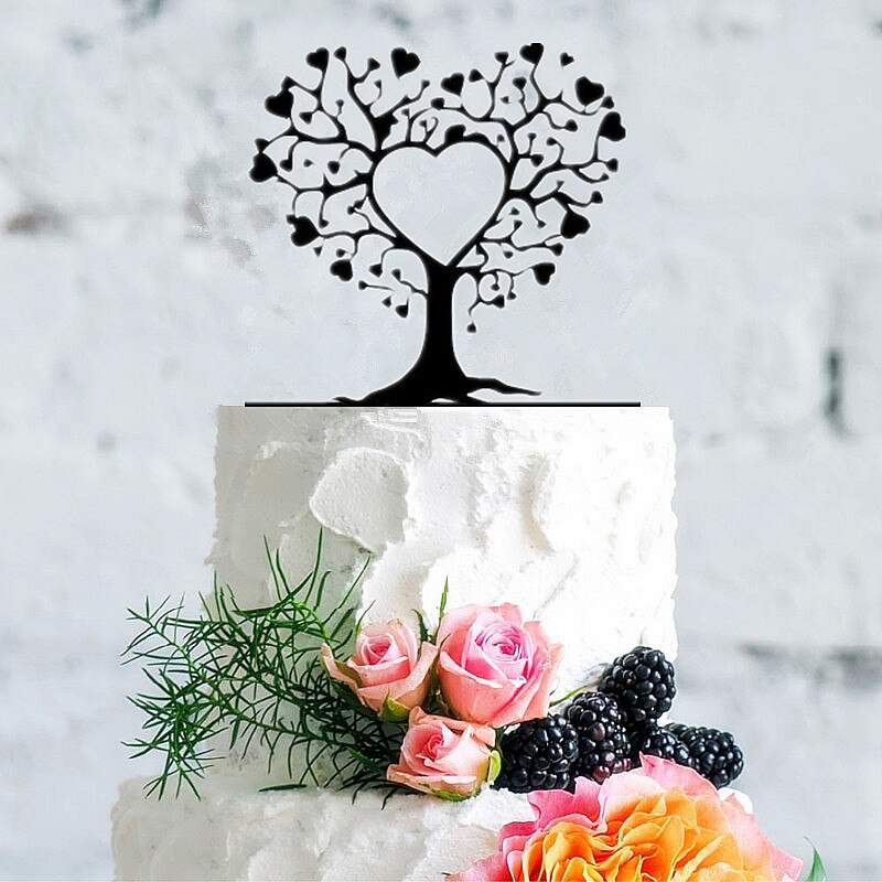 Heart Tree Shape Black Acrylic Cake Topper Wedding... – Vicedeal