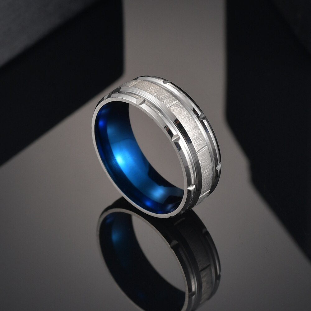 Brushed Simple Titanium Ring Men Blue High Polishe... – Grandado