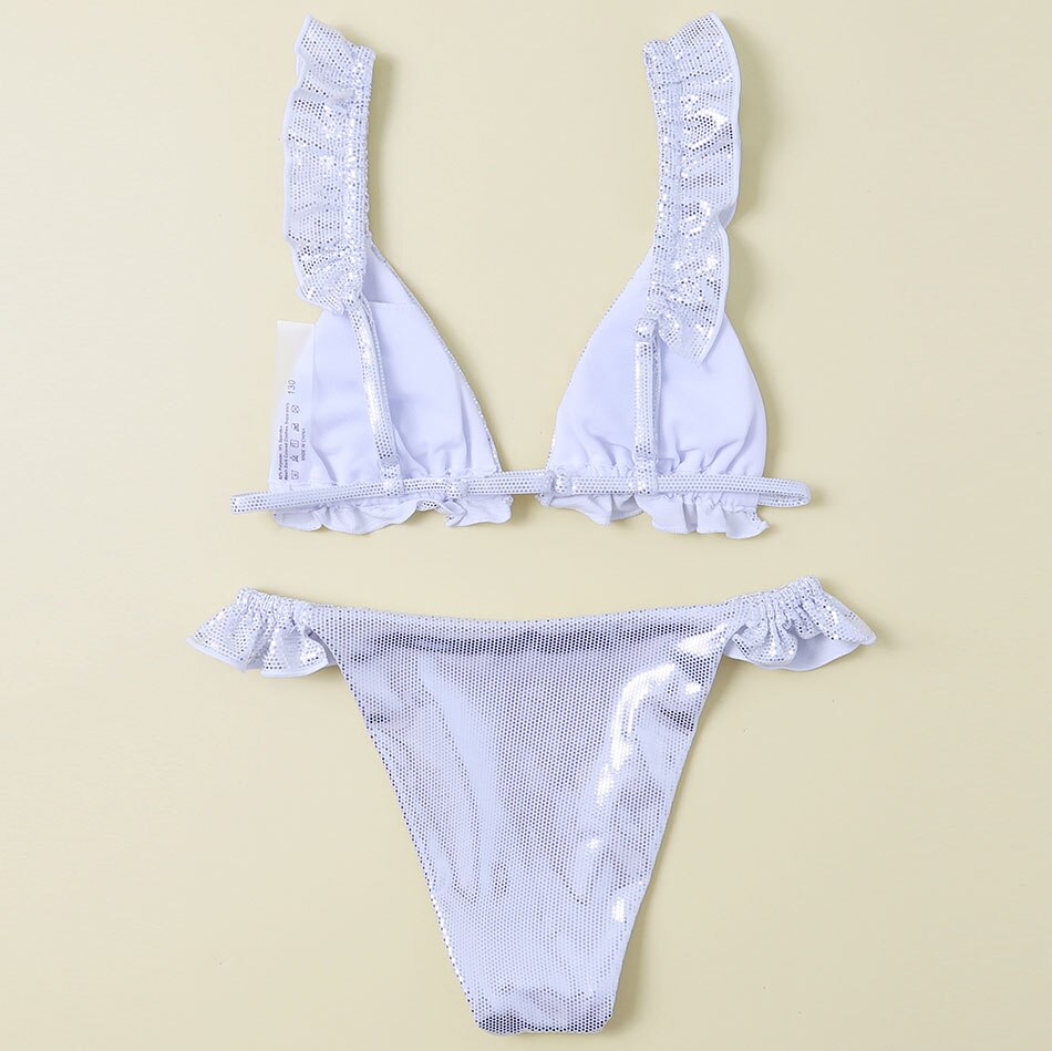 Girls Metallic Ruffle Trim Triangle Bikini Set Sex... – Vicedeal