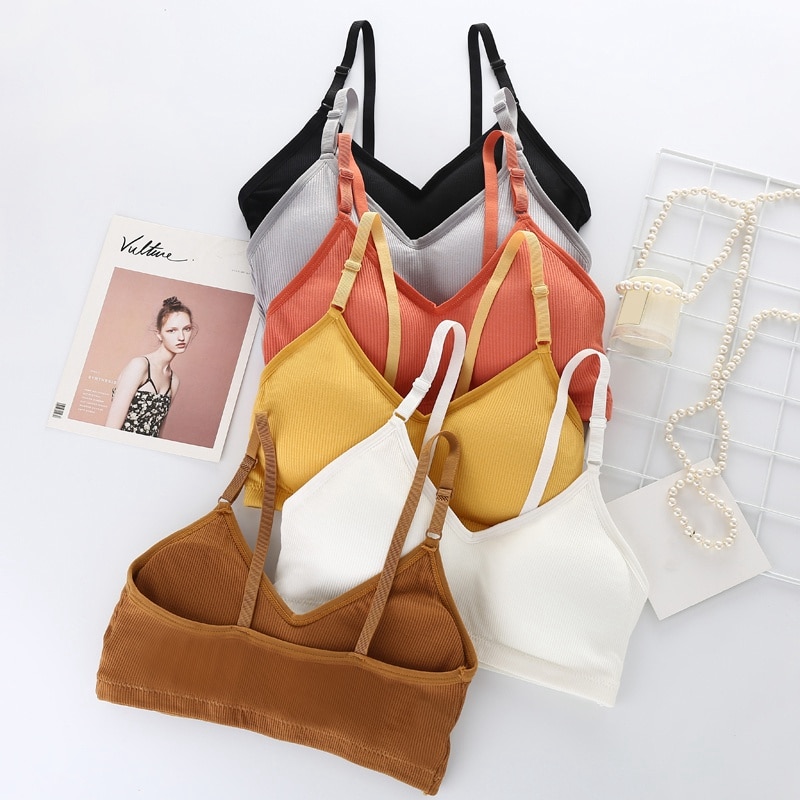 Women V-Neck Knitted Bra Top Cotton Fabric Thin Pa... – Vicedeal