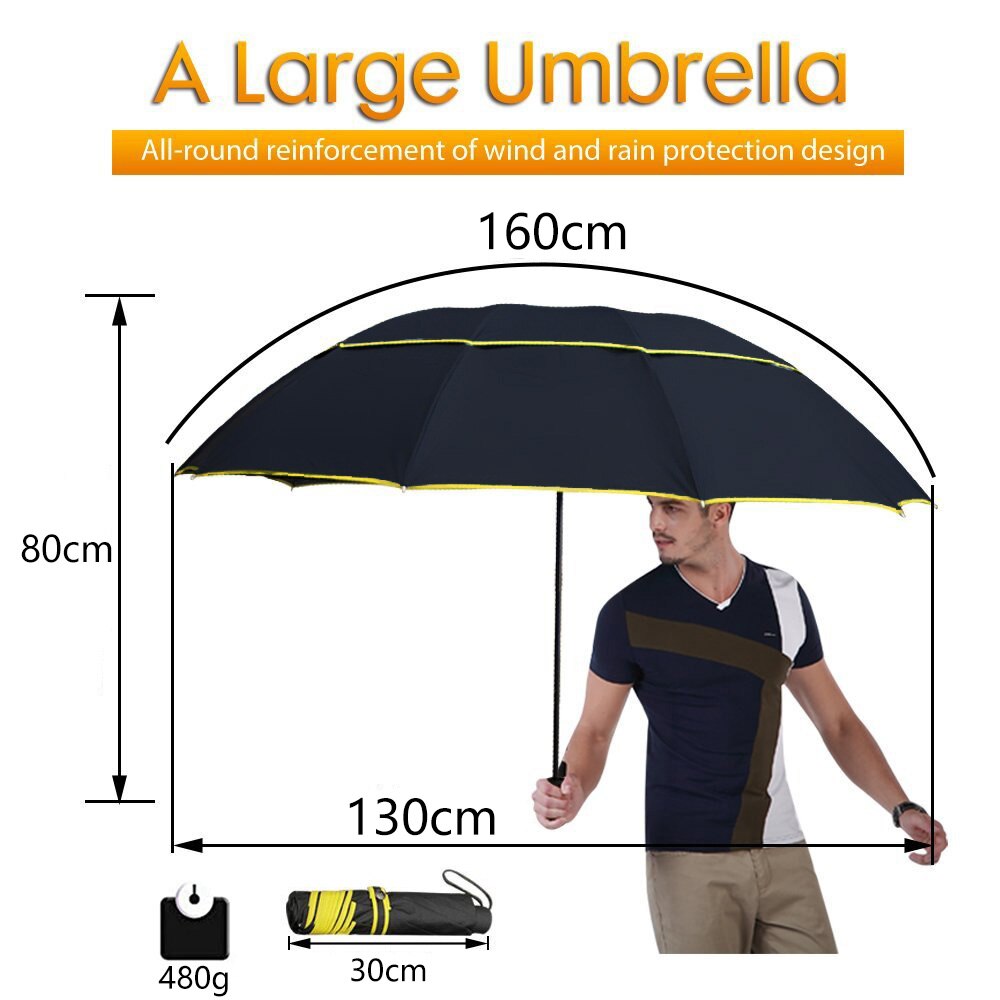 130cm Big Top Umbrella Men Rain Woman Windproof La... – Grandado