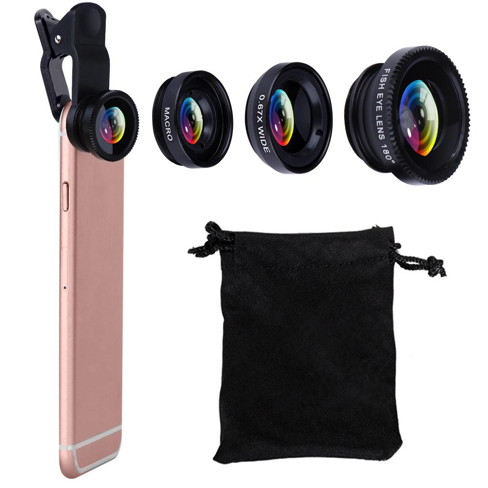 Clip 3-In-1 180 Fish-Eye Lens + Groothoek Lens + M... – Vicedeal