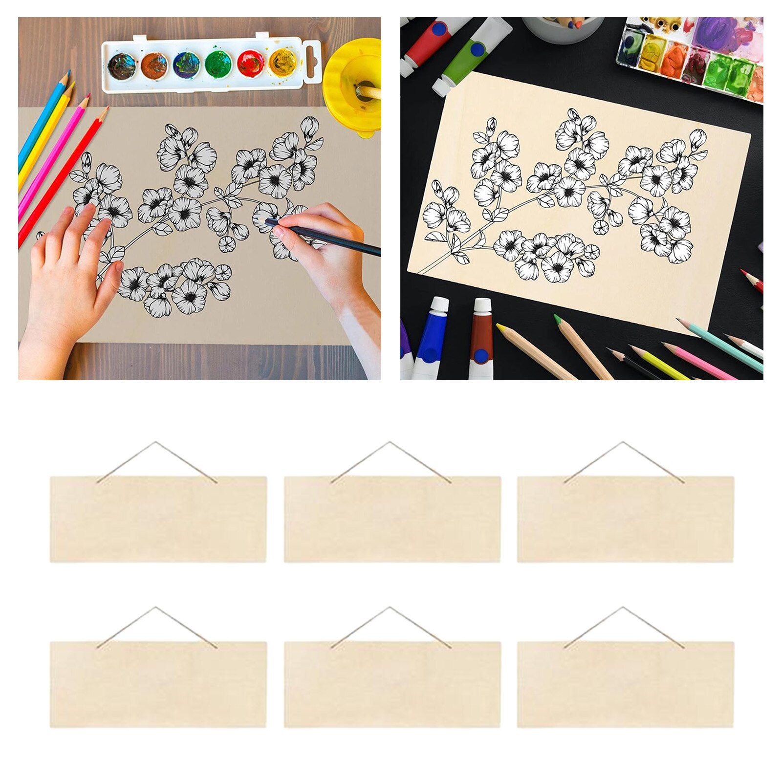 6Pieces Wooden Hanging Plaque Blank Door Sign Boar... – Grandado