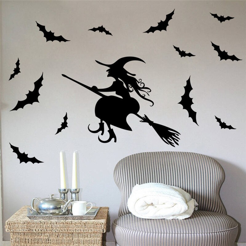 Happy Halloween Witch Bats Wall Sticker Window Hom... – Grandado