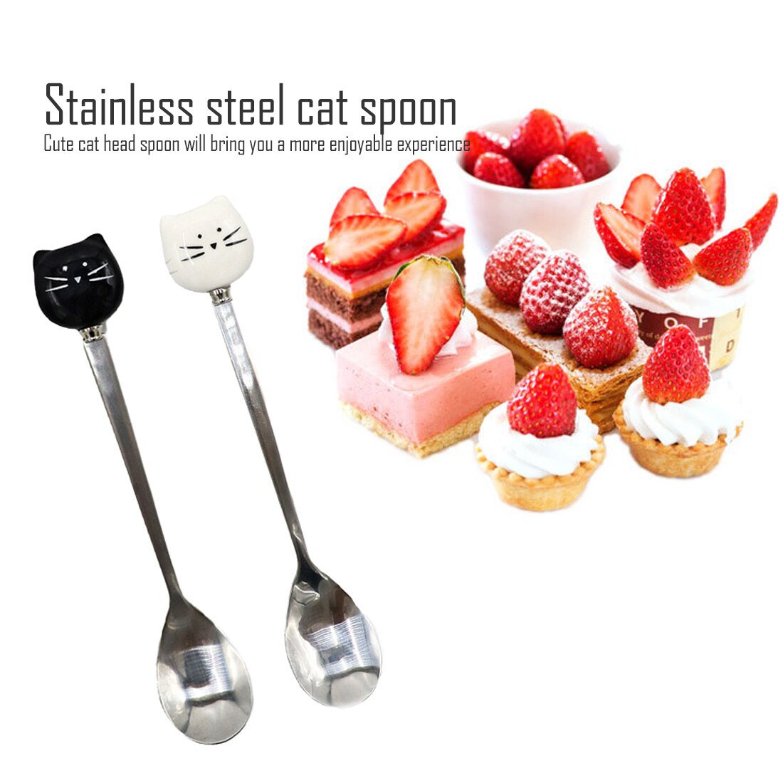 1PC Cat Ceramic Spoons Stainless Steel Cartoon Ice... – Grandado