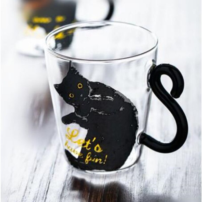 250ml Glass Coffee Mug Cute Cat Milk Coffee Cup Te... – Grandado