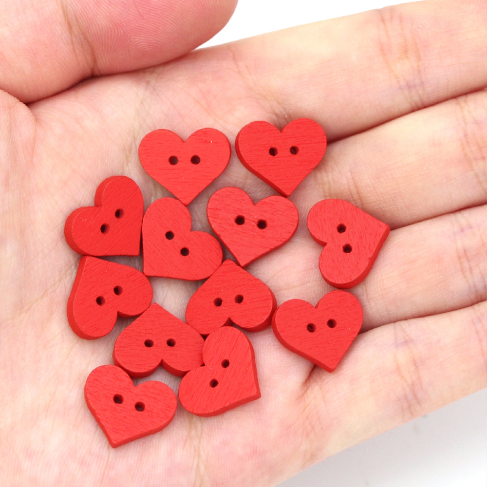 50Pcs 15x12mm 2-Holes Wooden Button Red Heart Butt... – Grandado