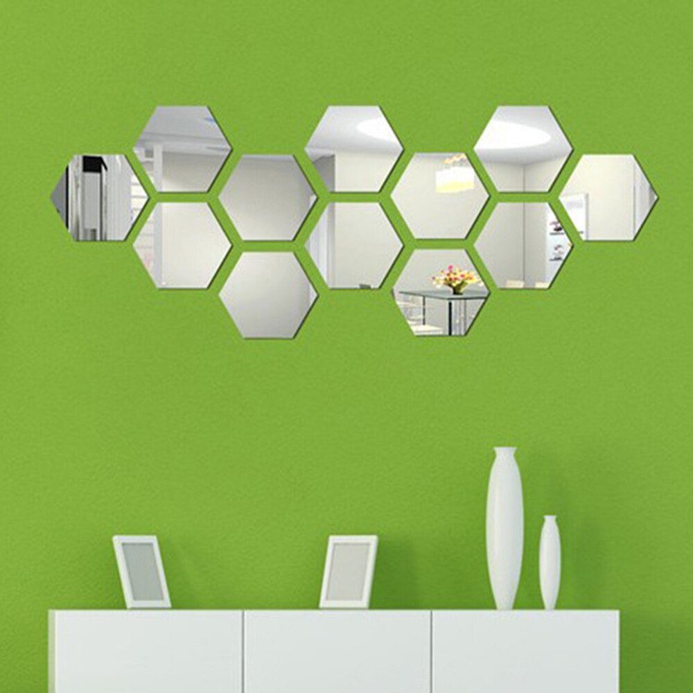 24/12pcs Hexagon Mirror wall Sticker Mosaic Tiles ... – Grandado