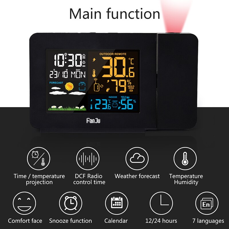 LCD Digital Color Screen Weather Station Projector... – Grandado