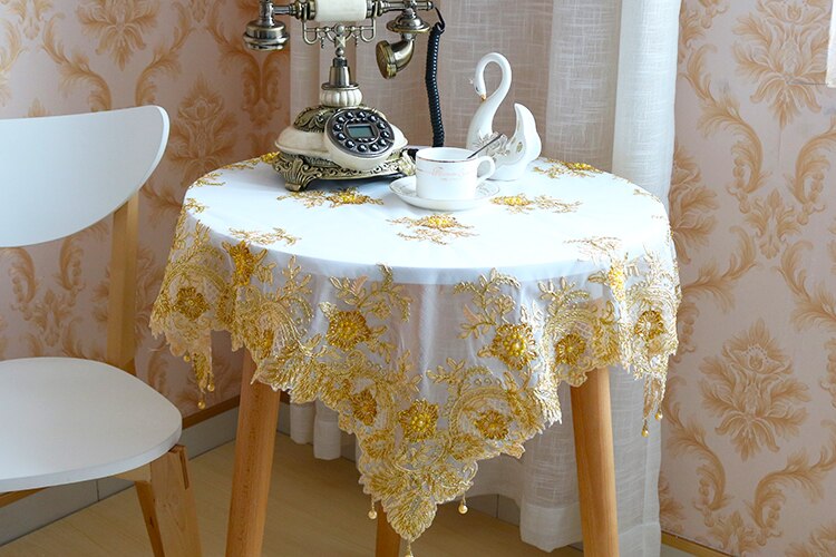 Luxe Kant Goud Kralen Vierkante Geborduurde Tafelk... – Vicedeal