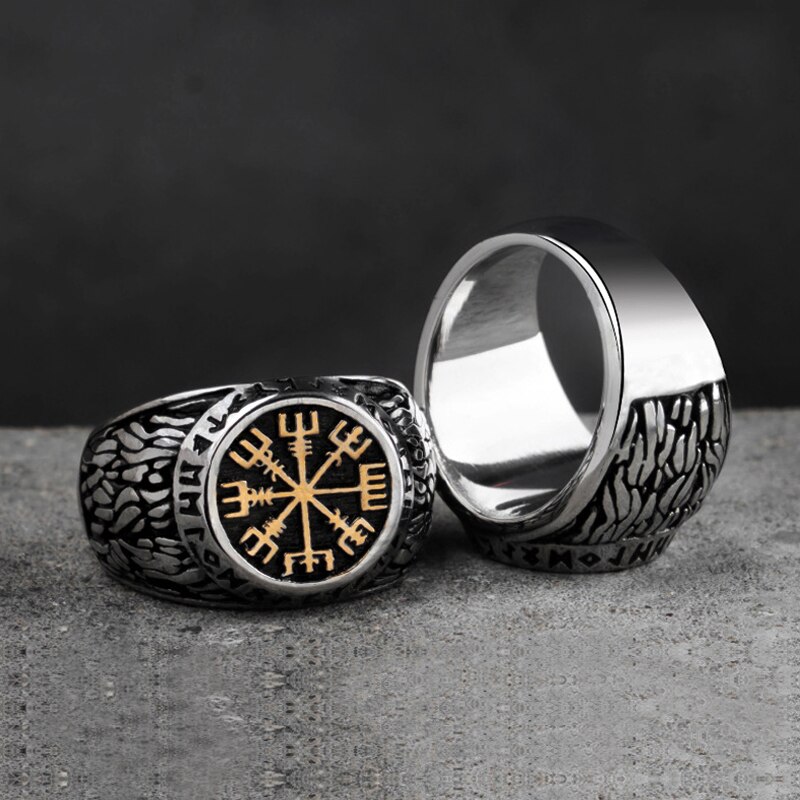 Retro Viking Symbol Aegishjalmur Ring Men's Stainl... – Grandado