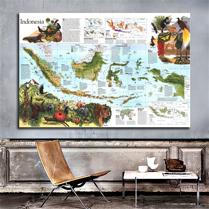 Indonesia World Map Wall Poster 84*59cm Vinyl Worl... – Vicedeal
