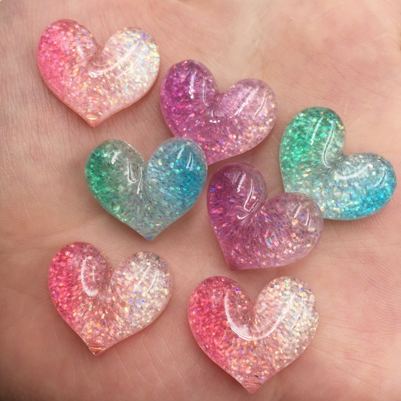 12pcs Resin Glitter Cute Colorful Heart Flat Back ... – Grandado