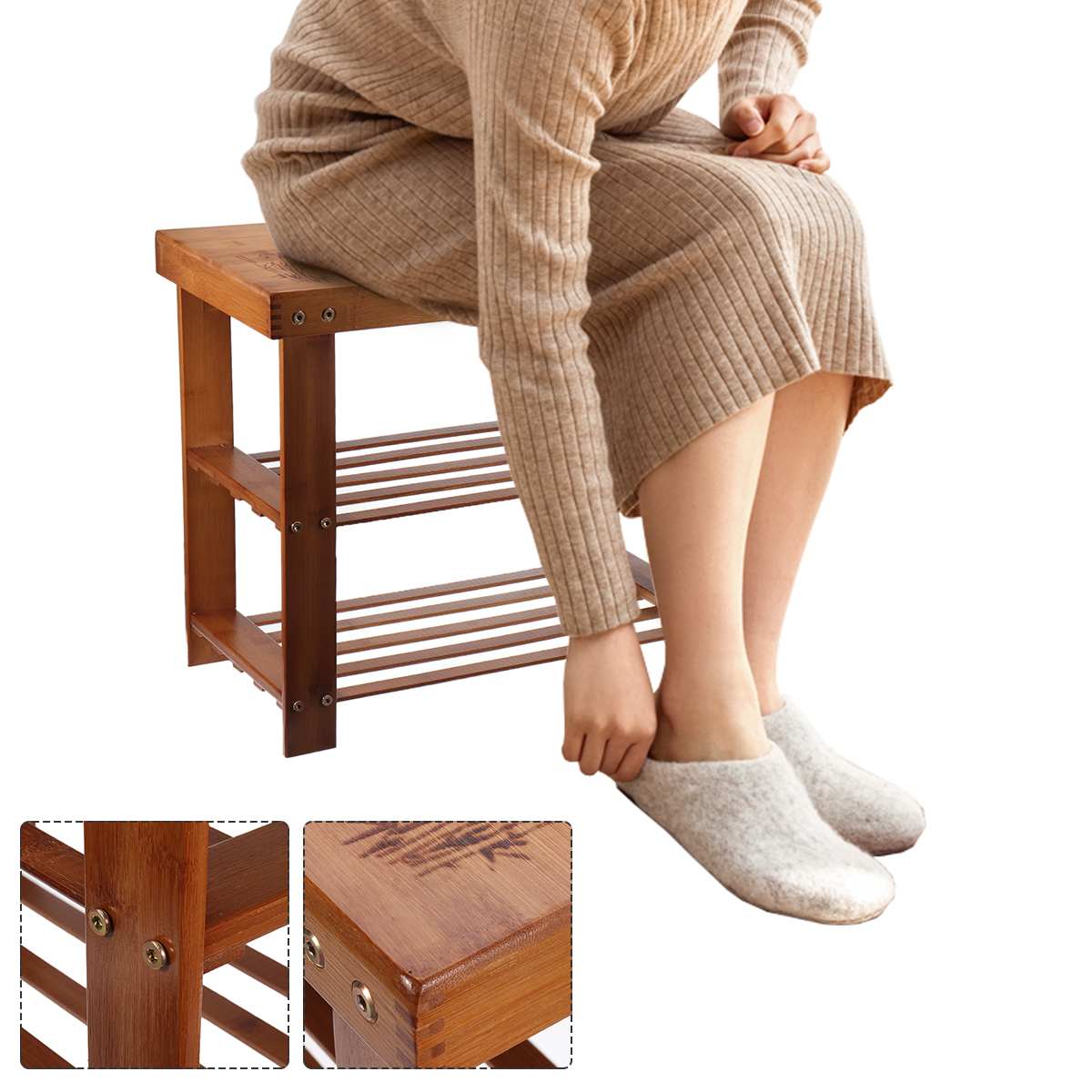 3 Layers Wooden Shoe Rack Entryway Space-saving Sh... – Grandado