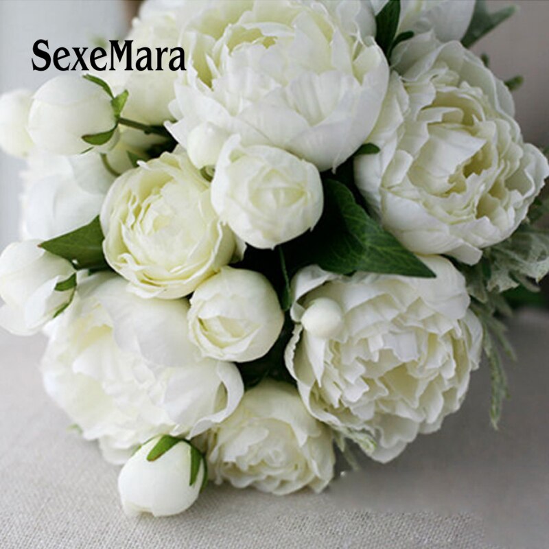 SexeMara artificial white peony flowers wedding br... – Grandado