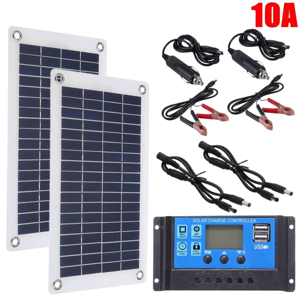 80W Solar Panel USB 12V Monocrystalline Cell 10A -... – Grandado