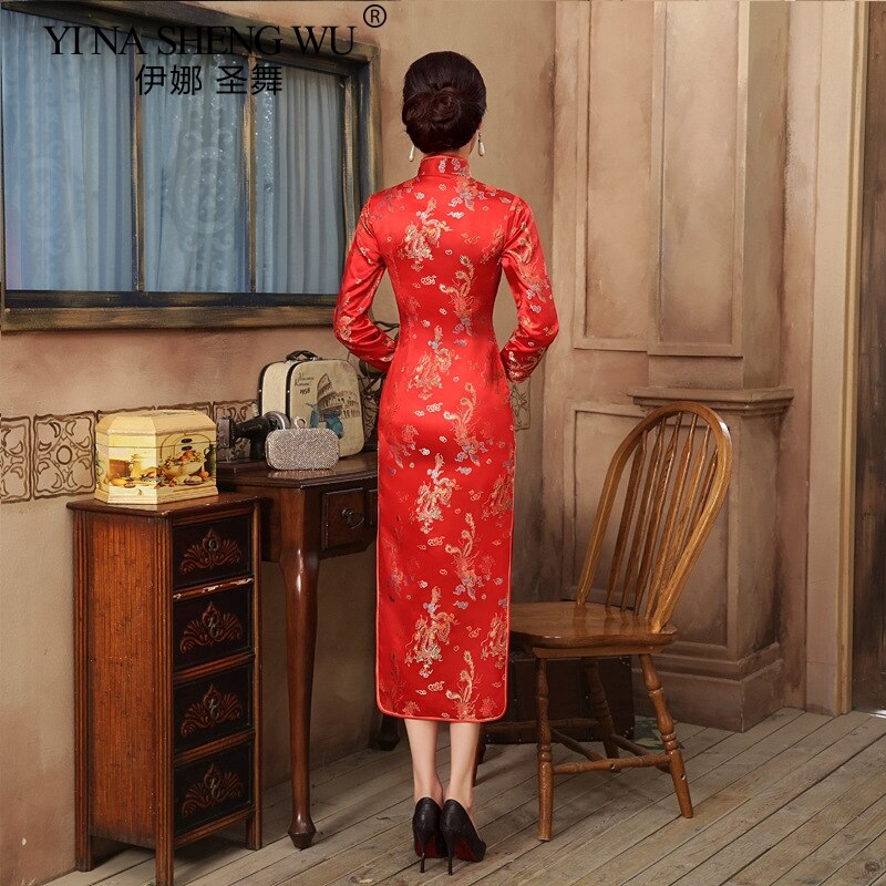 Long Cheongsam Chinese Wedding Dress Tight Dress P... – Grandado