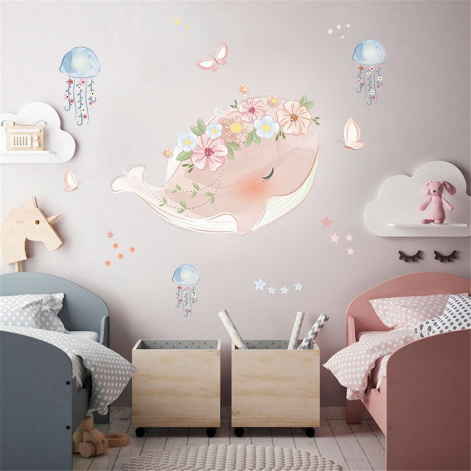 Leuke Roze Walvis Krans Kwallen Muur Sticker Voor ... – Grandado
