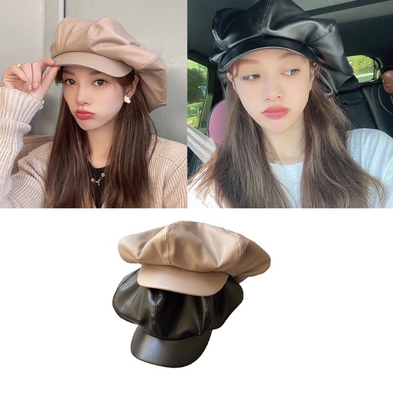 Leather Solid Color Octagonal Hat Vintage Cloud Be... – Vicedeal