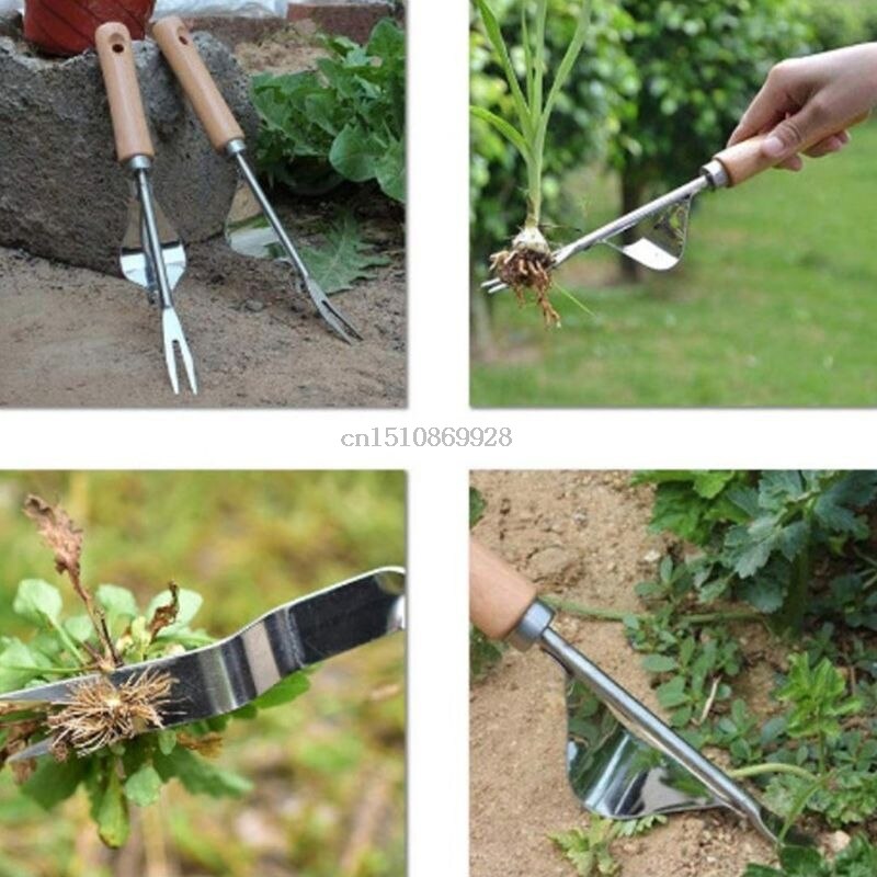 Manual Weeder Fork Metal Hand Garden Wood Handle D... – Vicedeal