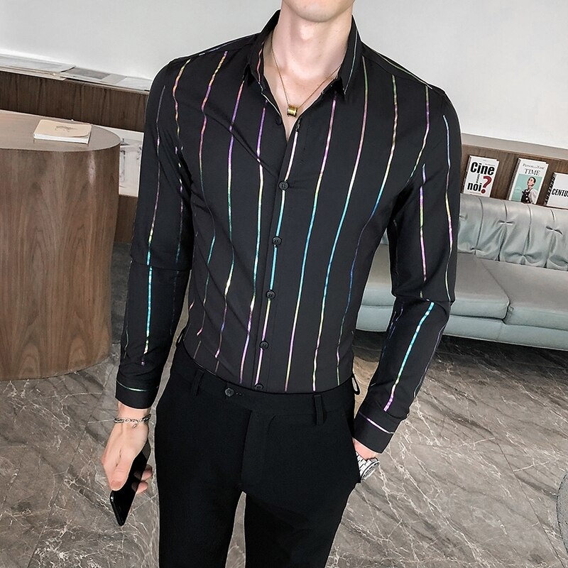 Lente Kleurrijke Gestreepte Shirts Casual Mannen K... – Vicedeal