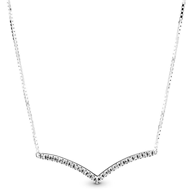 Round Sparkling Flower Wish Heart Wishbone Collier... – Vicedeal