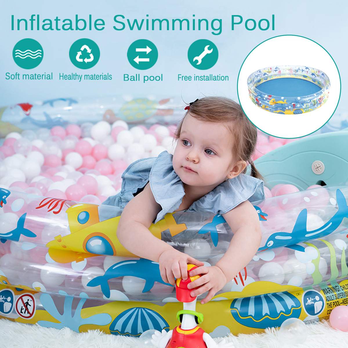 Piscina inflable para bebé, piscina portátil de bo... – Grandado