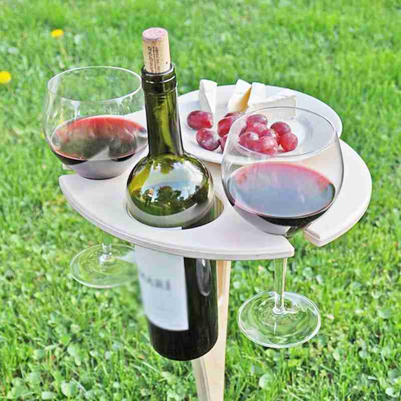 Portable Wooden Outdoor Folding Wine Table Round D... – Grandado