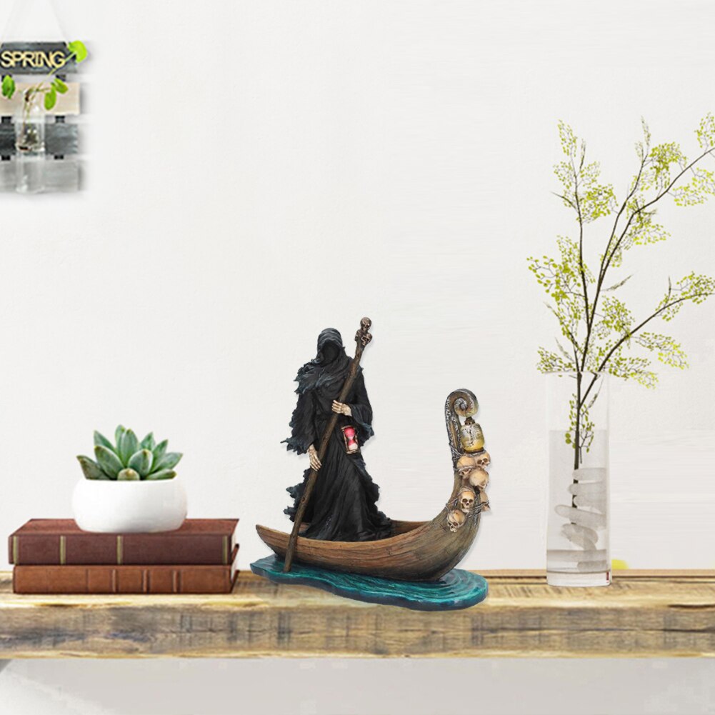 Courtyard Garden Black Man Rowing Boat Statues Bed... – Grandado