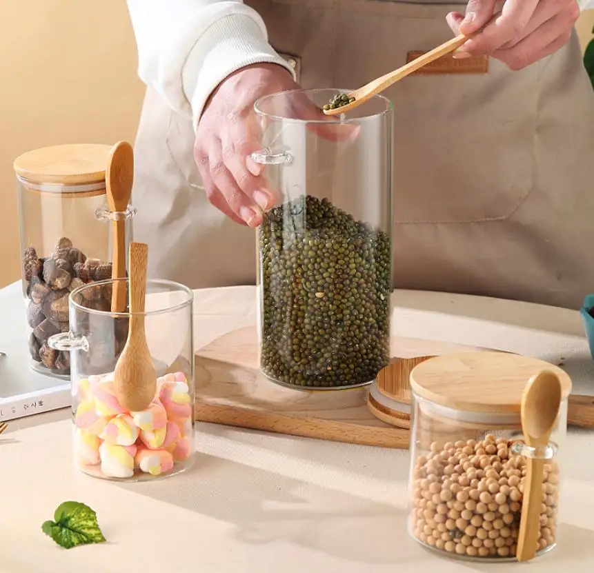 Glass Sealed Jars Seasoning Jars Set with Wooden S... – Grandado