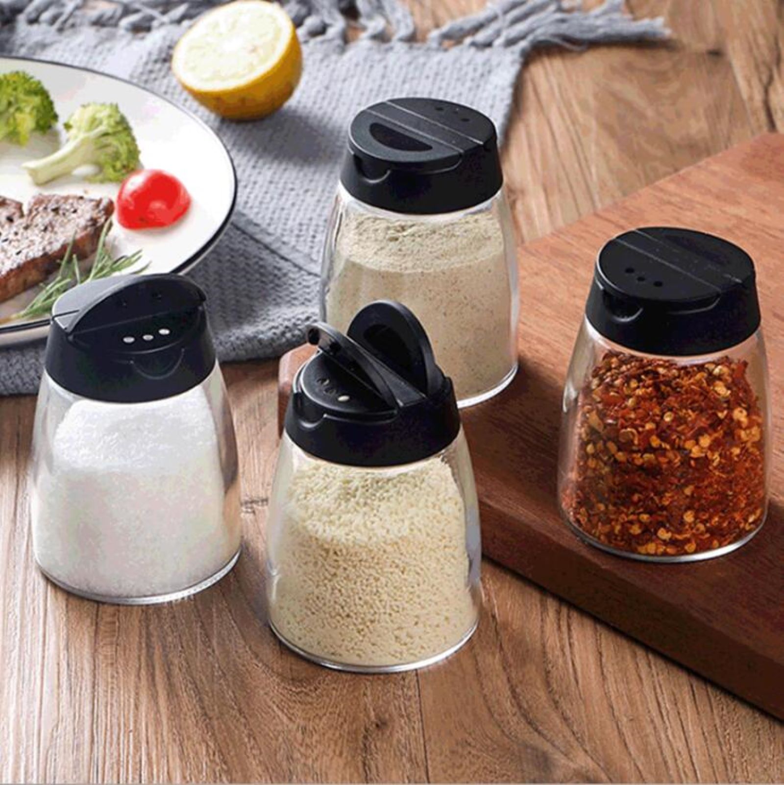 4 Pack Glass Spice Jars Double Lids Seasoning Shak... – Grandado
