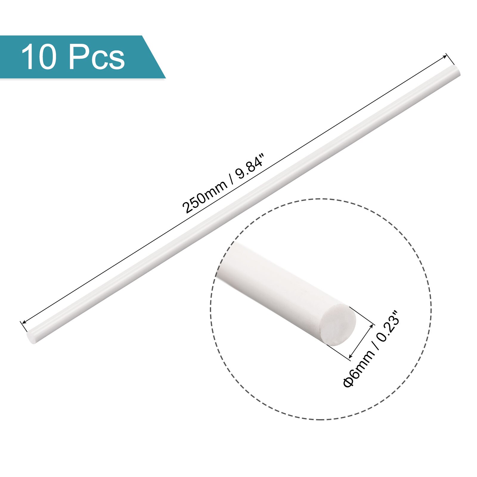 Uxcell ABS Plastic Rod Round Solid White Bar 6mmx2... – Grandado