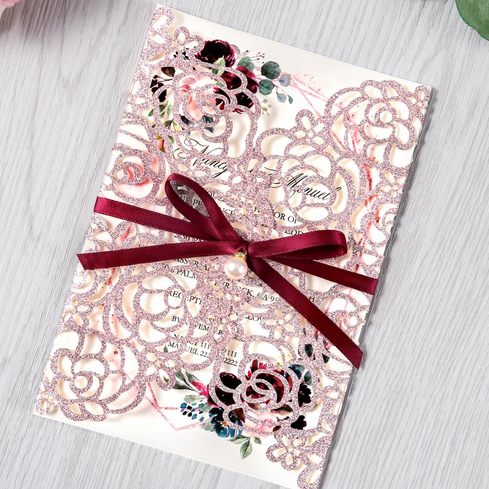 1pcs Rose Gold Glitter Cut Floral Invitation Cards... – Vicedeal
