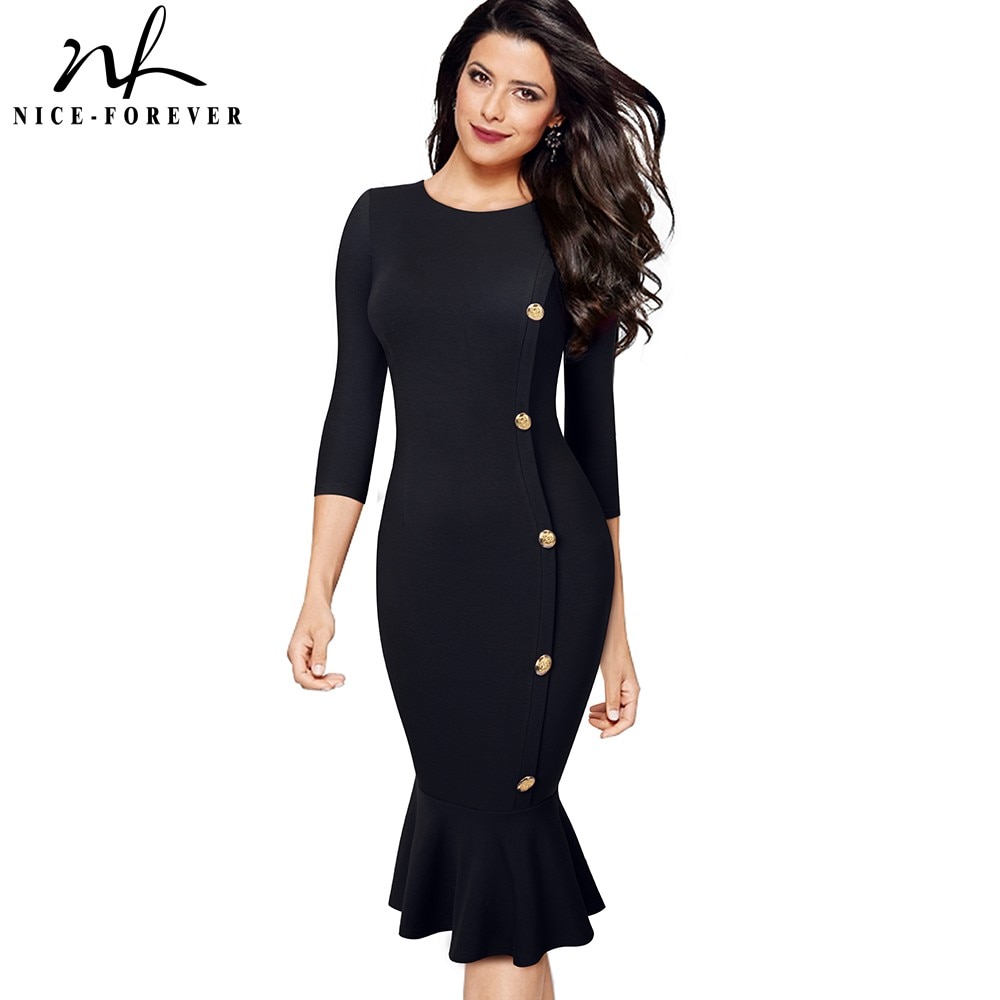 Nice-forever Vintage Pure Color Work Mermaid Butto... – Grandado