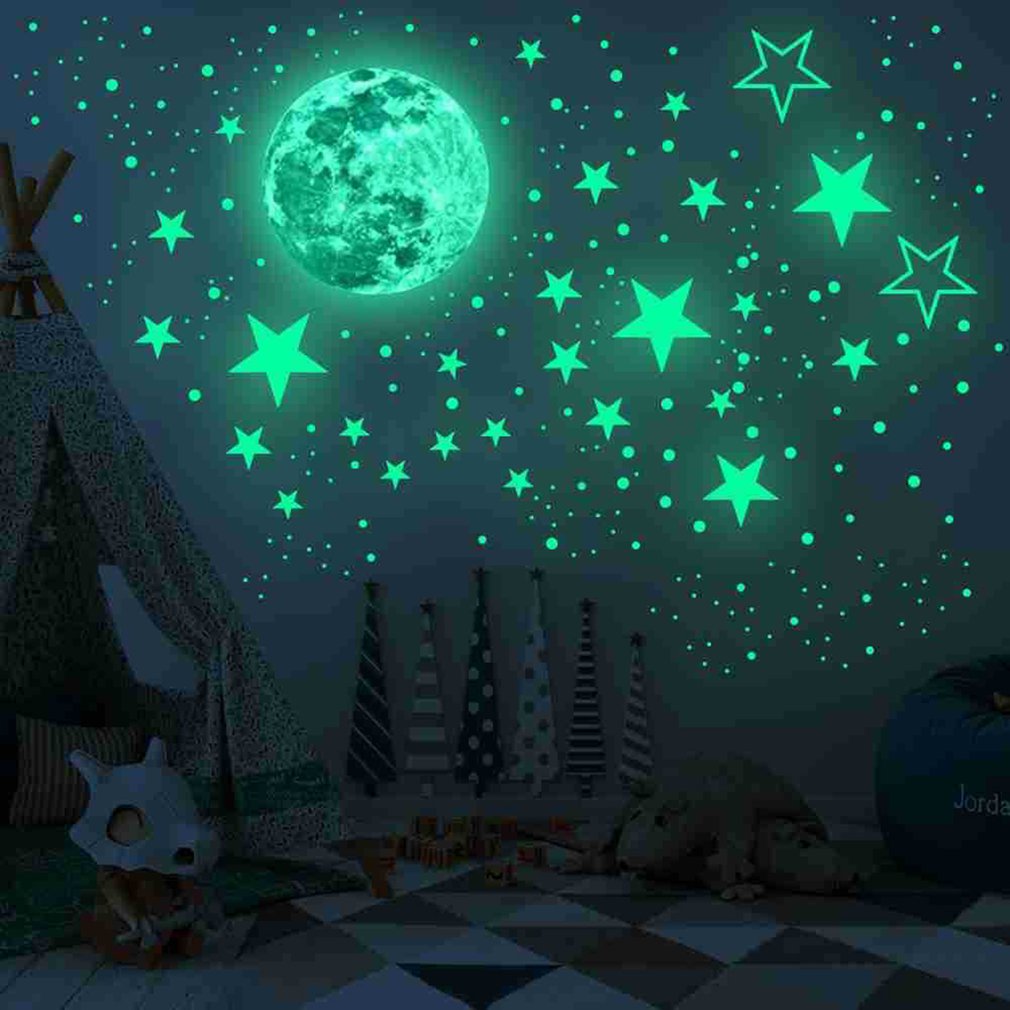 Luminous Moon and Stars Wall Stickers for Kids Roo... – Vicedeal